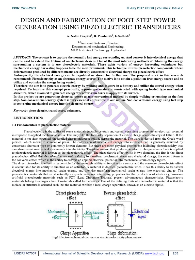 Design and Fabrication of Foot Step Power Generation Using Piezo ...