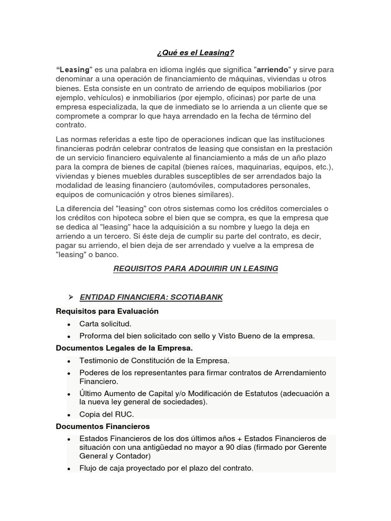 Qué Es El Leasing | PDF | Arrendamiento | Seguro