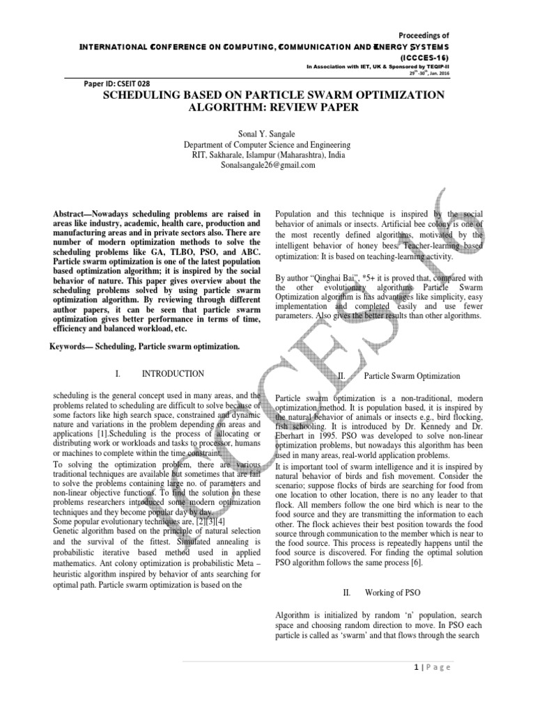 Scheduling Based On Particle Swarm Optimization Algorithm Review Paper 6342
