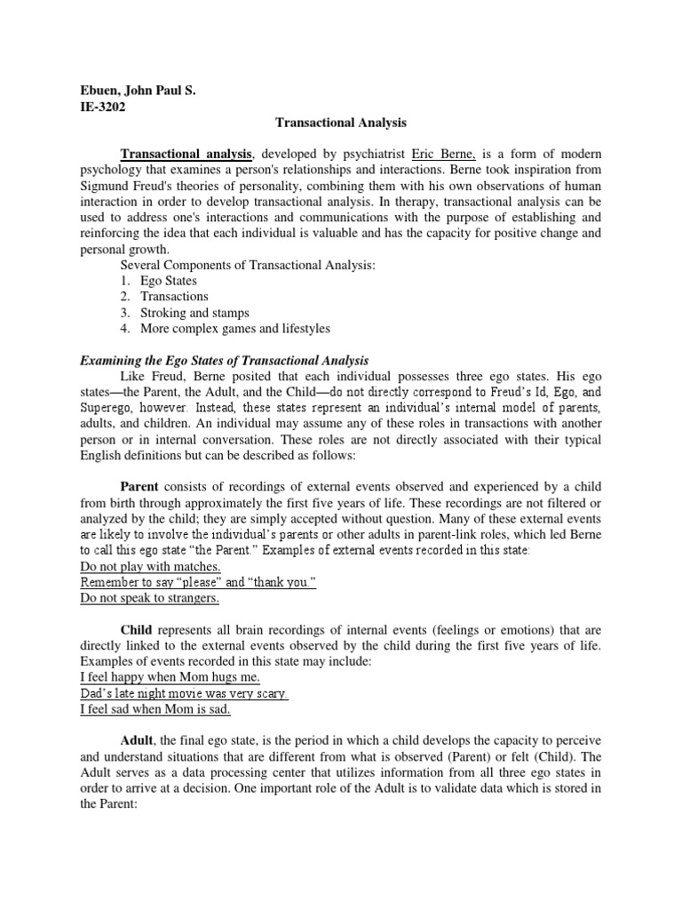 Examining The Ego States of Transactional Analysis | PDF | Nonverbal ...