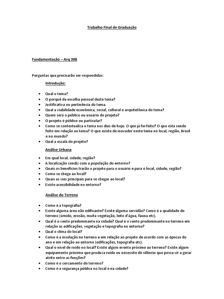 Guia TCC Arquitetura | PDF | Cidade | Natureza