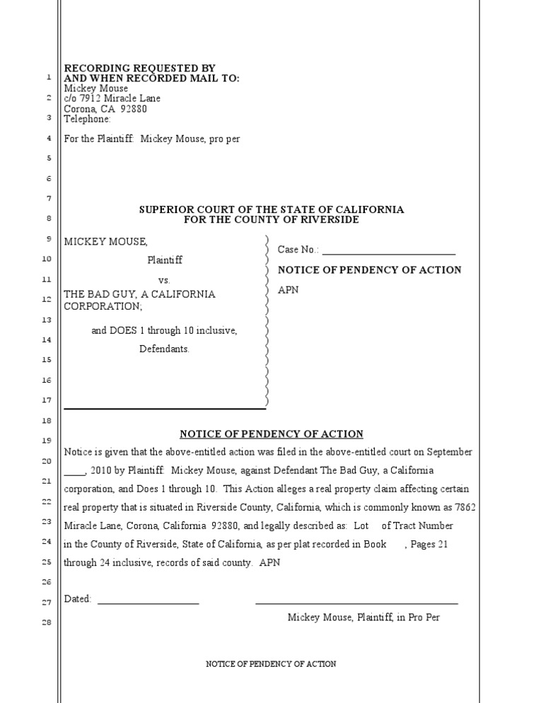 Lis Pendens Sample | PDF | Public Law | Common Law