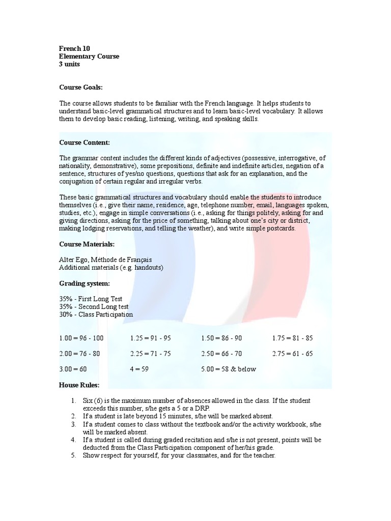 French 10 Syllabus | PDF | Question | French Language
