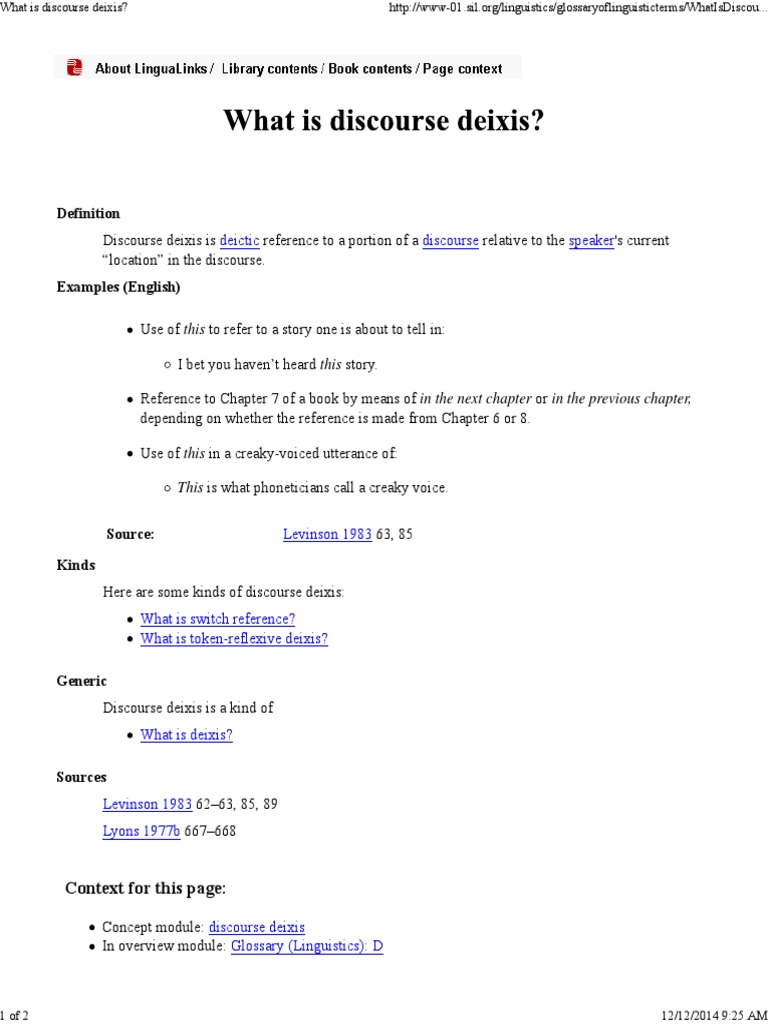 What Is Discourse Deixis | PDF | Symbols | Human Communication