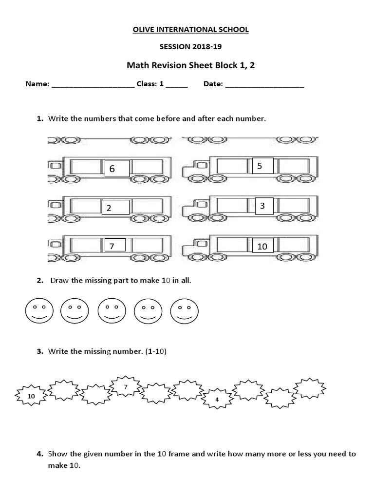 Math Revision Sheet Block 1, 2: Make 10 | PDF