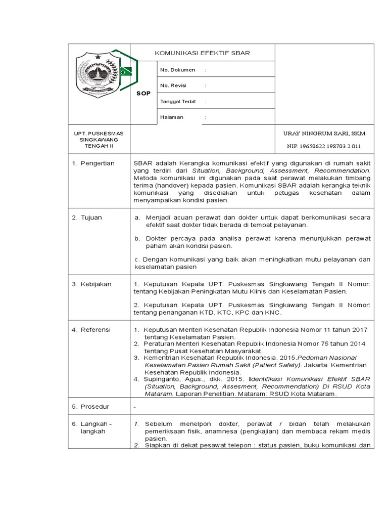 Sop Komunikasi Efektif Sbar | PDF