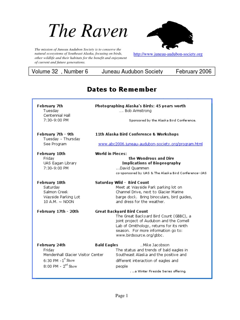 The Raven: Volume 32, Number 6 Juneau Audubon Society February 2006 ...