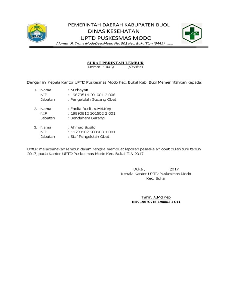 Surat Perintah Lembur | PDF