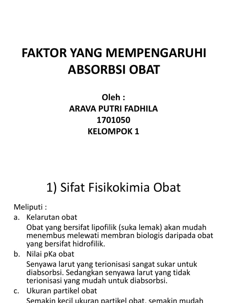 Faktor Yang Mempengaruhi Absorbsi Obat | PDF