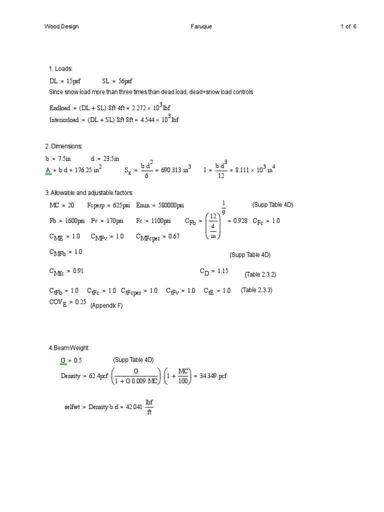 Mathcad - Wood Design Calculation Galib | PDF
