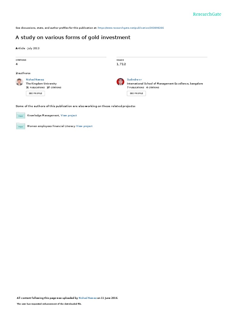 A Study On Various Forms of Gold Investment | PDF | Gold As An ...