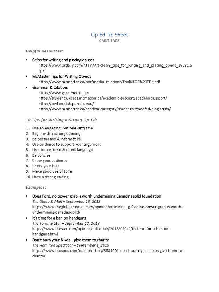 Op-Ed Writing Guide for Students | PDF