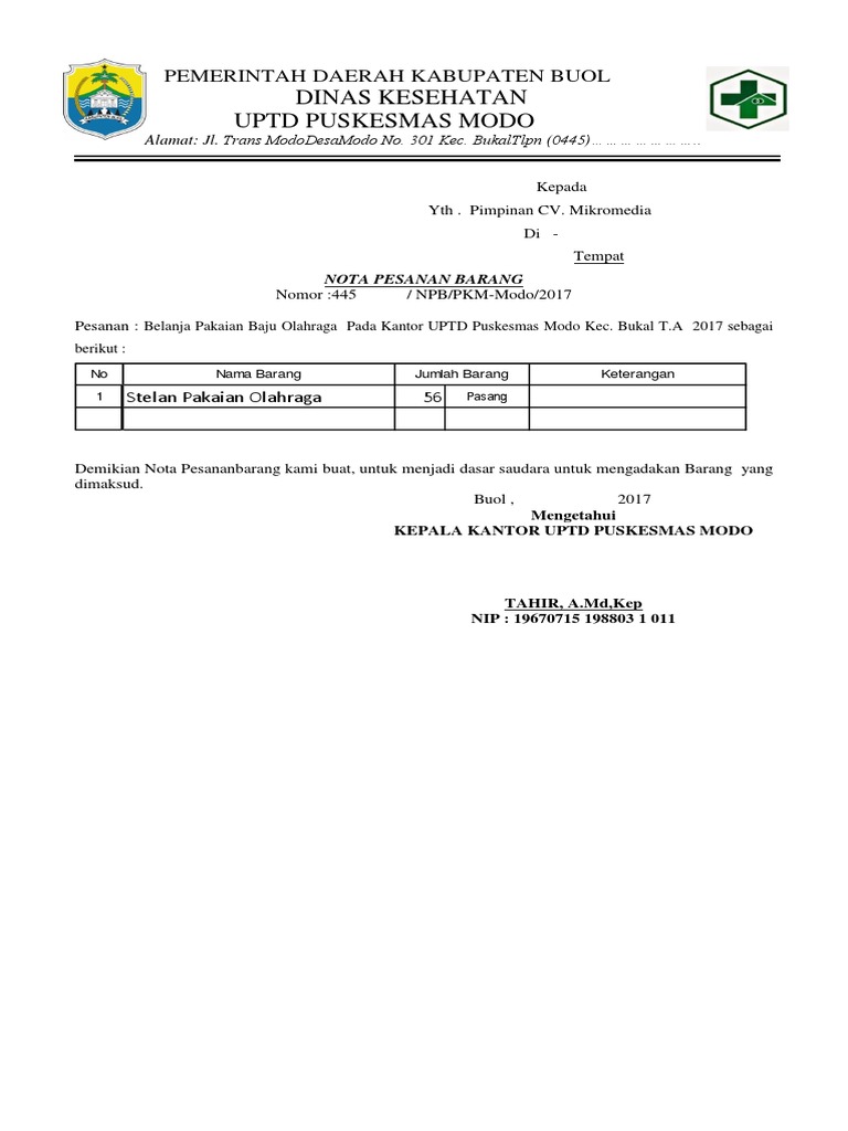 Nota Pesanan Baju Olahraga | PDF