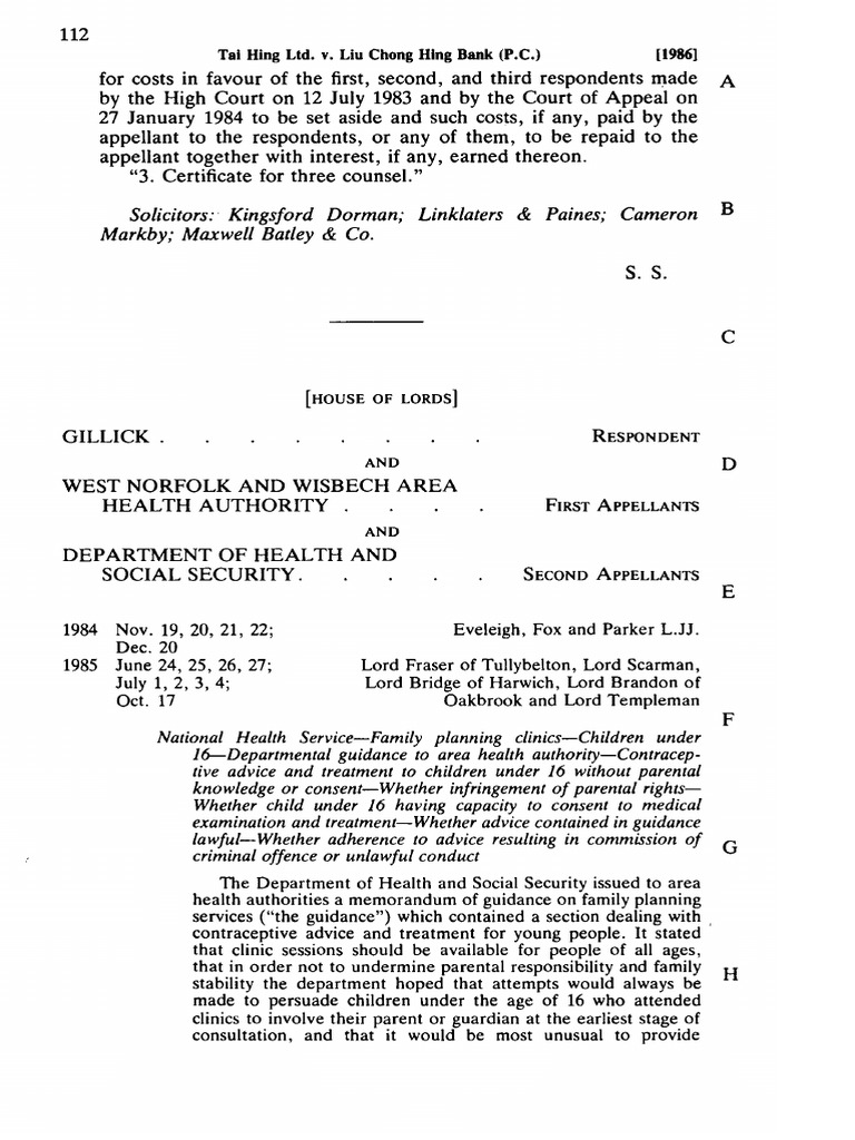 Gillick V West Norfolk Health Authority | PDF