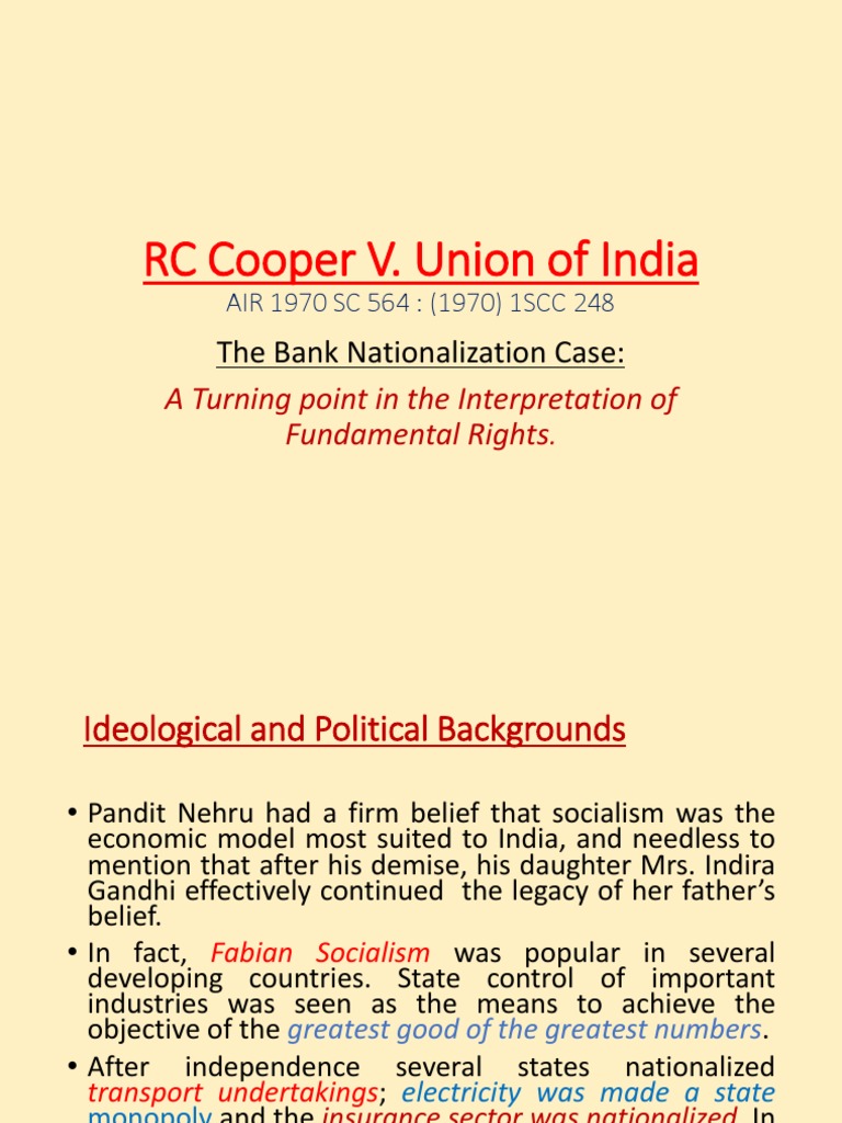 RC Cooper Presentation PDF | PDF | Supreme Court Of India | Banks