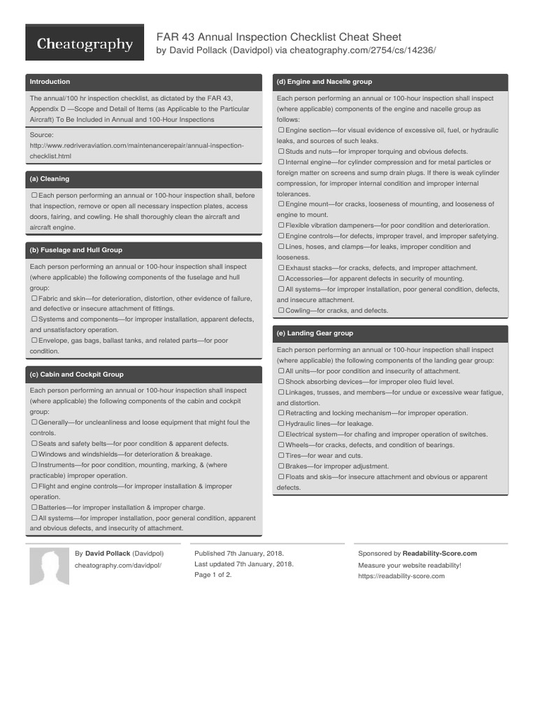 A Comprehensive Checklist for Performing FAR 43 Annual Aircraft ...