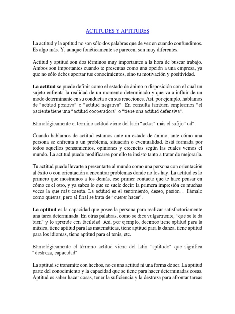 Actitud y Aptitud | PDF | Actitud (psicología) | Motivación