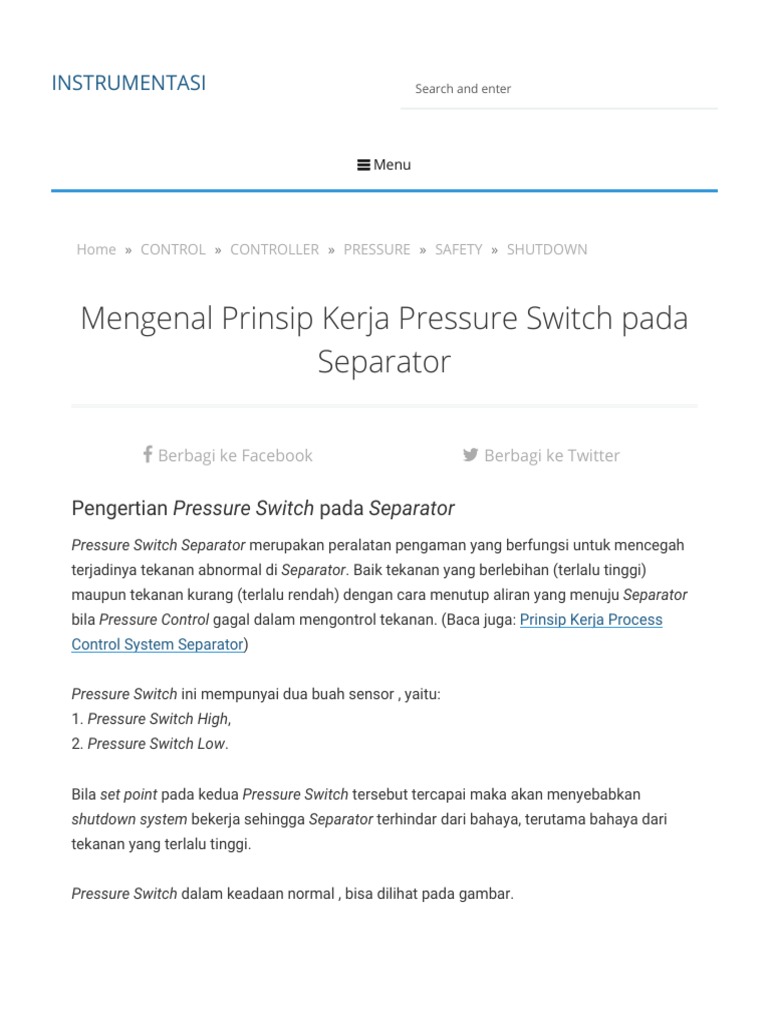 Mengenal Prinsip Kerja Pressure Switch Pada Separator PDF | PDF