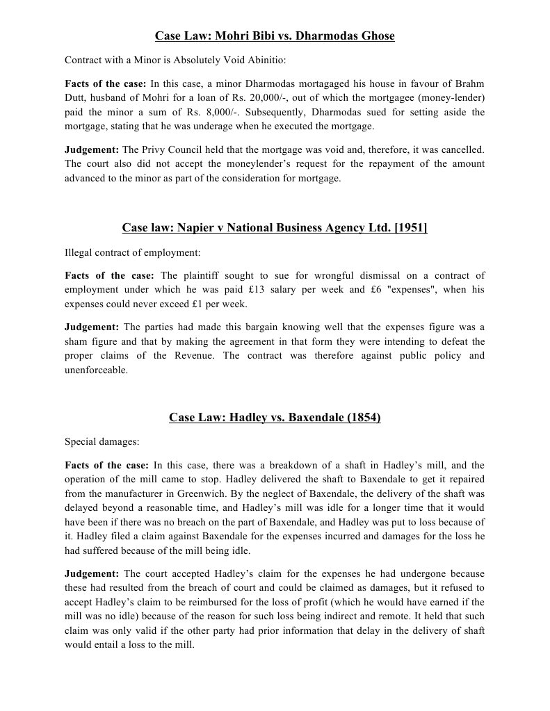 Contract with Minors: Key Case Laws | PDF | Damages | Business Law