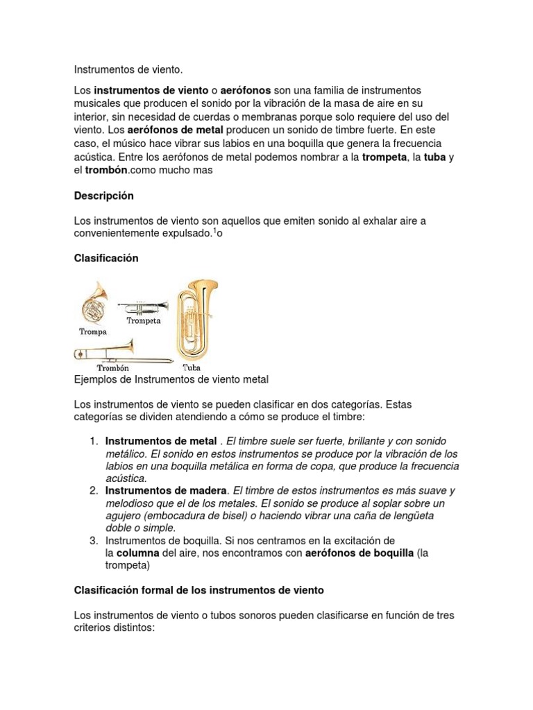 Instrumentos de Viento | PDF | Instrumentos musicales | Instrumentos de ...