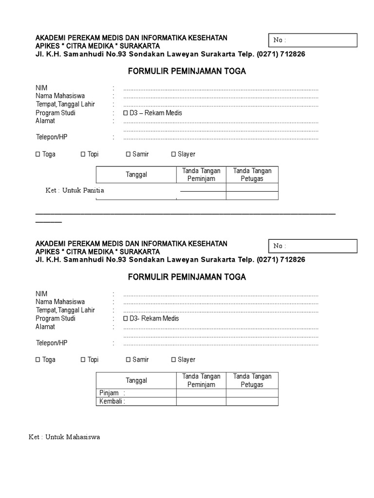Formulir Peminjaman Toga Mahasiswa | PDF