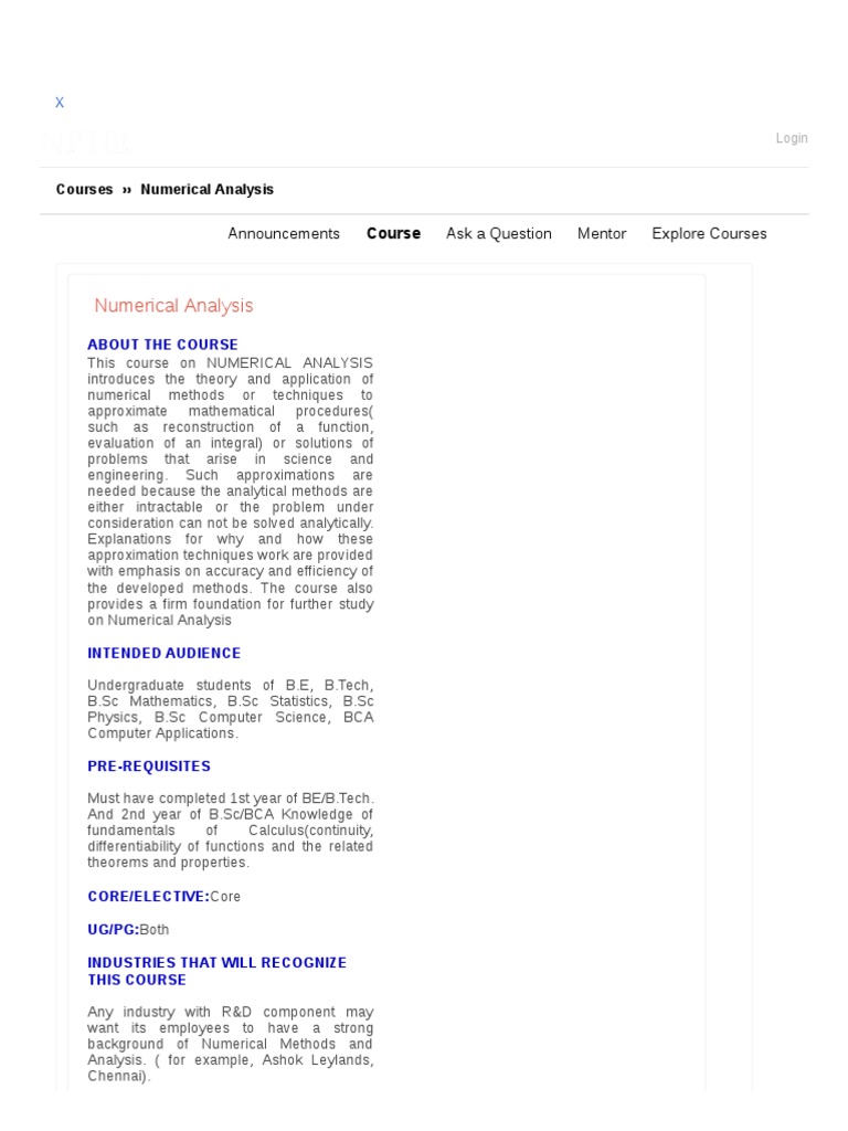 NpTel Numerical Analysis Syllabus | PDF | Numerical Analysis ...