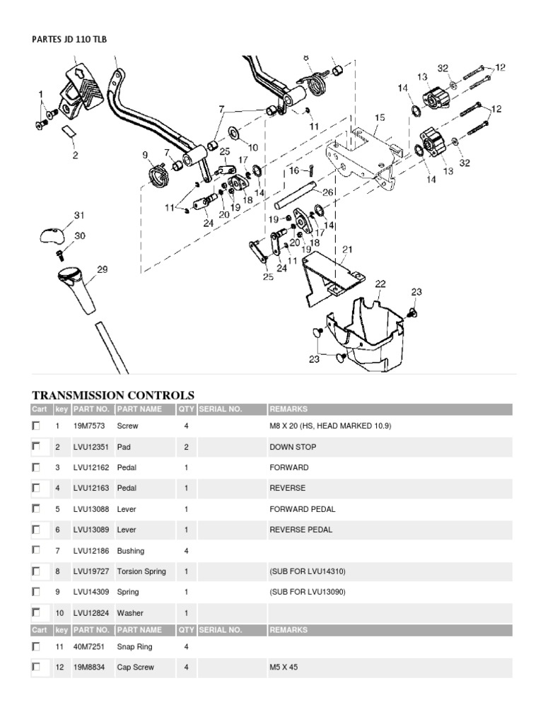 Transmission Assembly Parts List and Diagram for JD 110 TLB | PDF ...