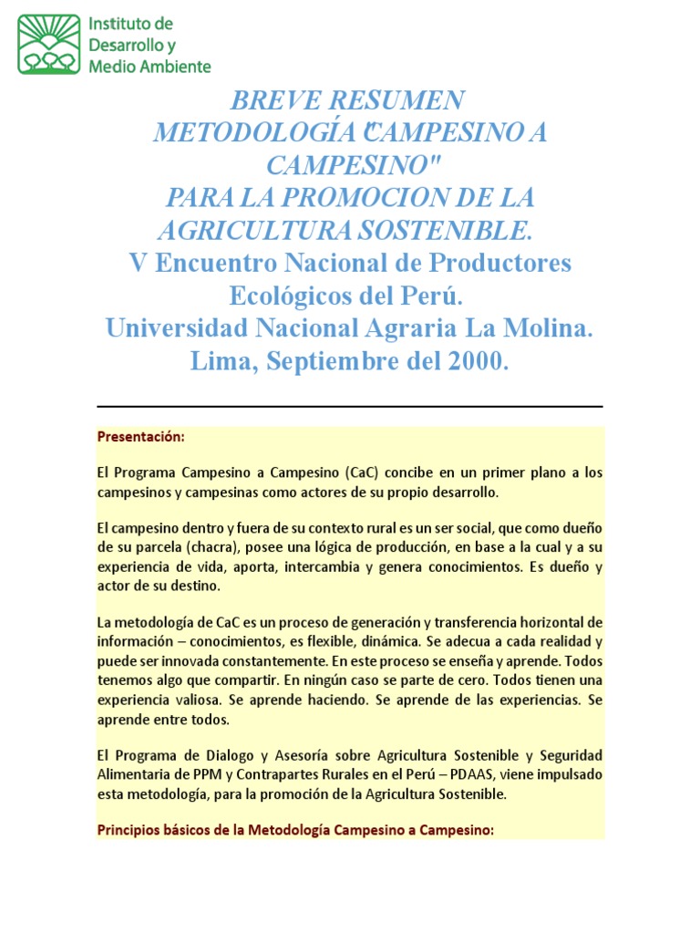 Metodo Campesino Campesino | PDF | Agricultura ecológica | Agricultura