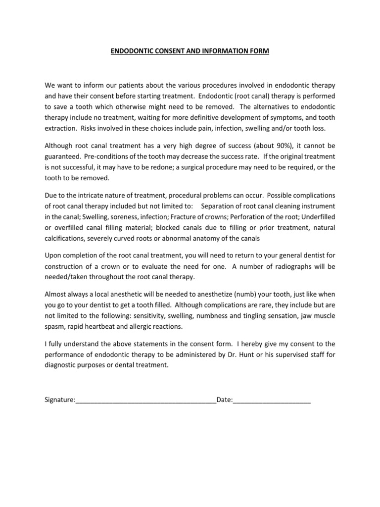 Endodontic Consent and Information Form | PDF
