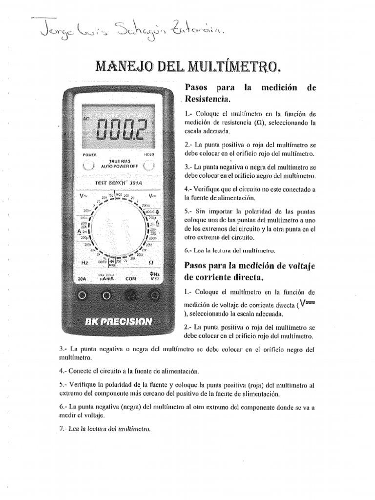 Manejo Del Multimetro | PDF