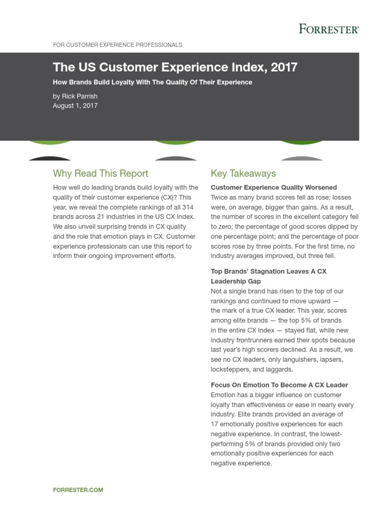 Forrester - The US Customer Experience Index, 2017 | PDF | Hotel ...