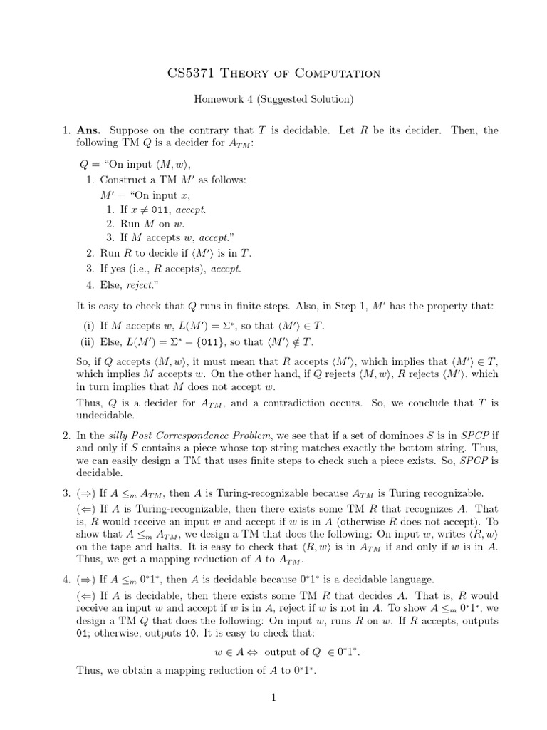 CS5371 Theory of Computation: Q "On Input HM, Wi, M | PDF | Formalism (Deductive) | Logic