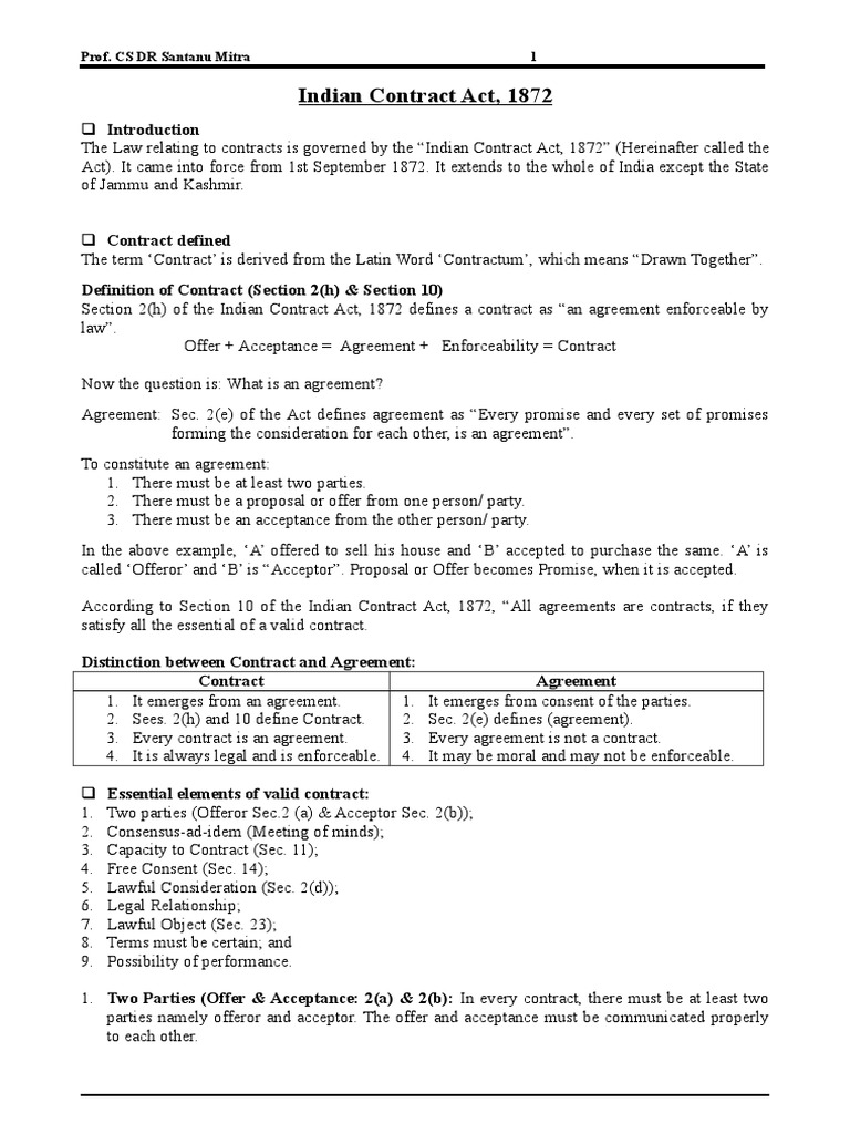 Overview of Indian Contract Act, 1872 | PDF | Offer And Acceptance ...