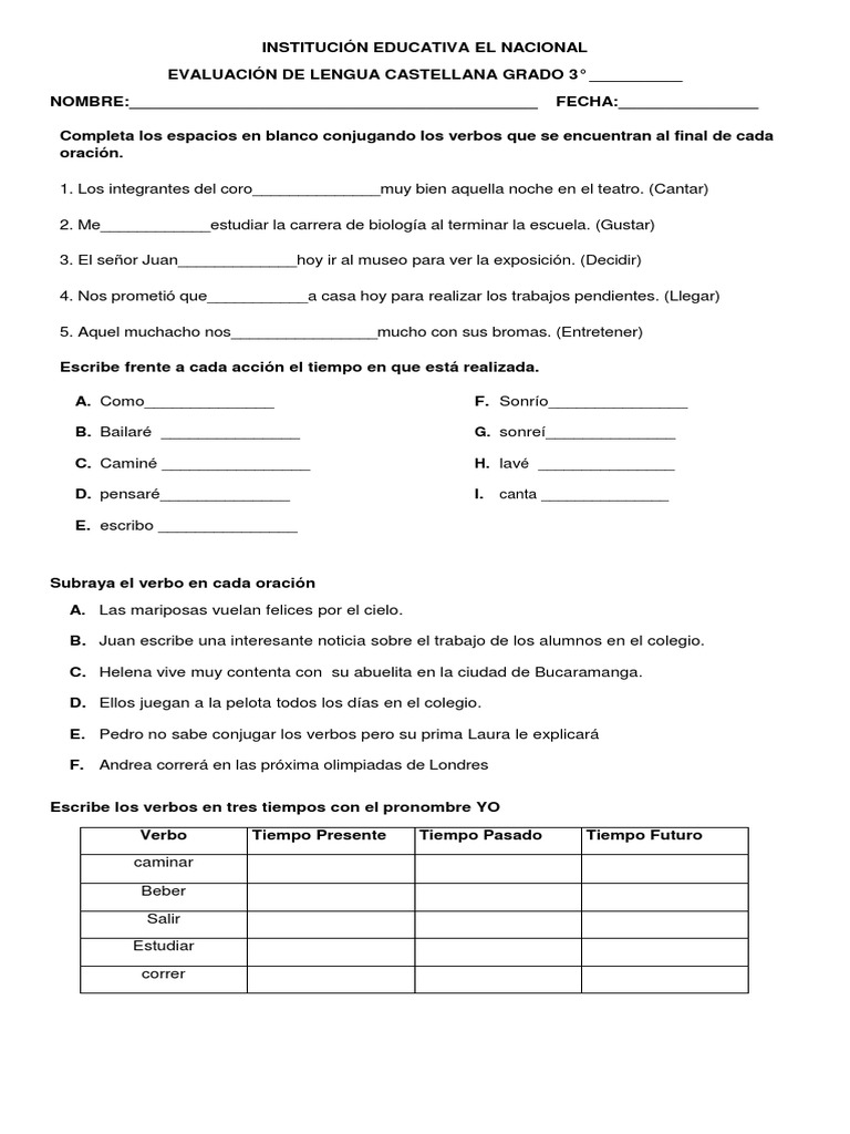 Evalucion Verbo y Tiempos Verbales | PDF