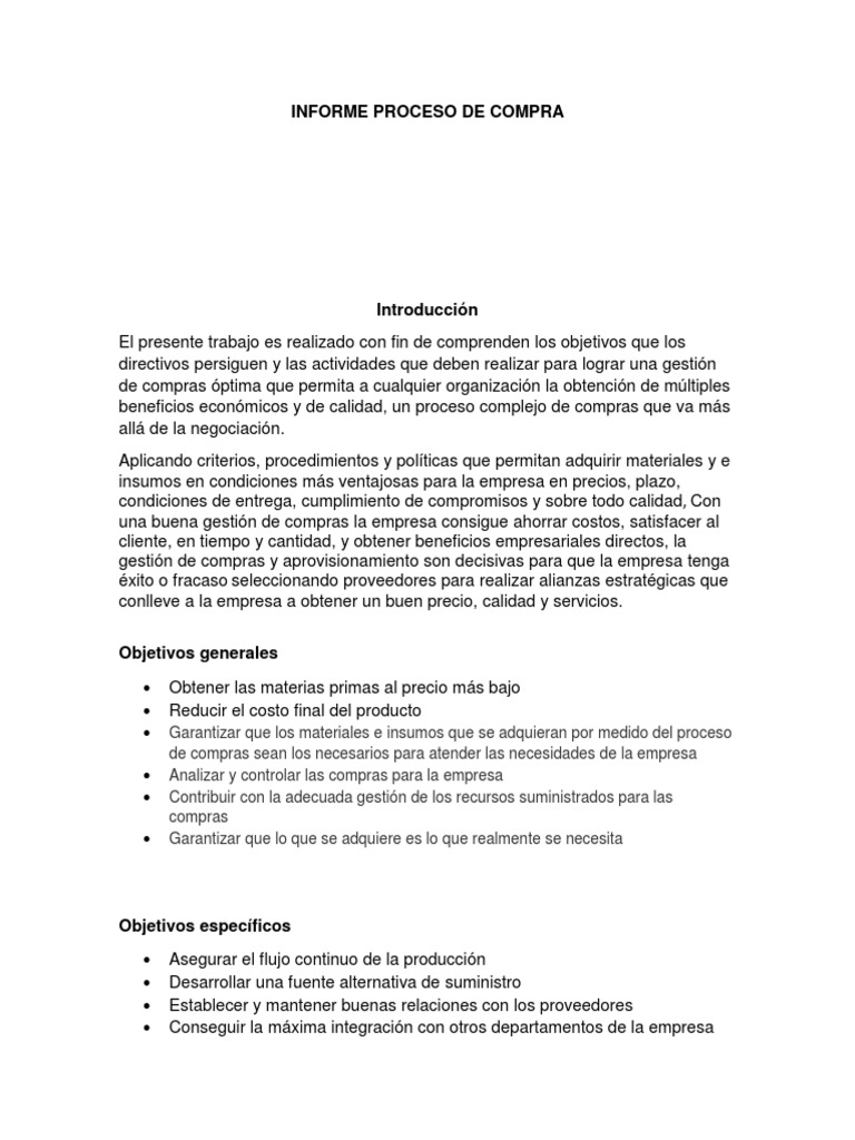 Informe del Proceso de Compras | PDF | Calidad (comercial) | Economias