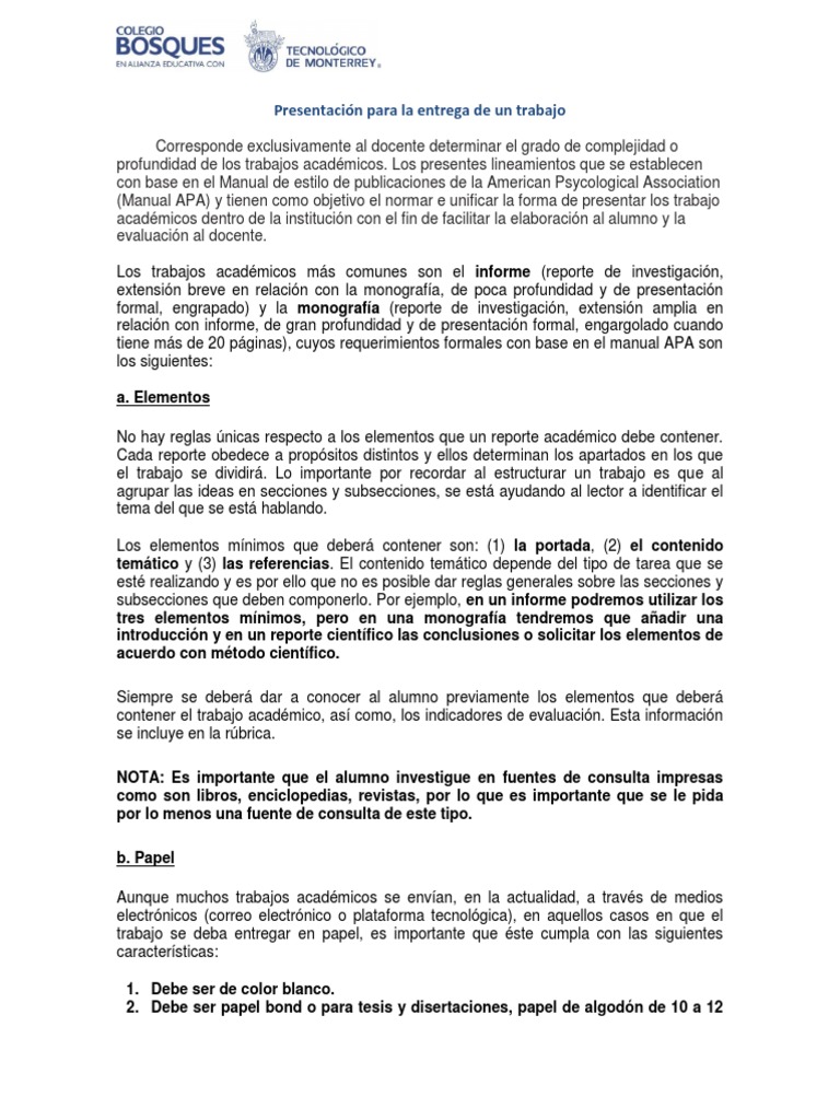 Requisitos Formales para Trabajos APA | PDF | Papel