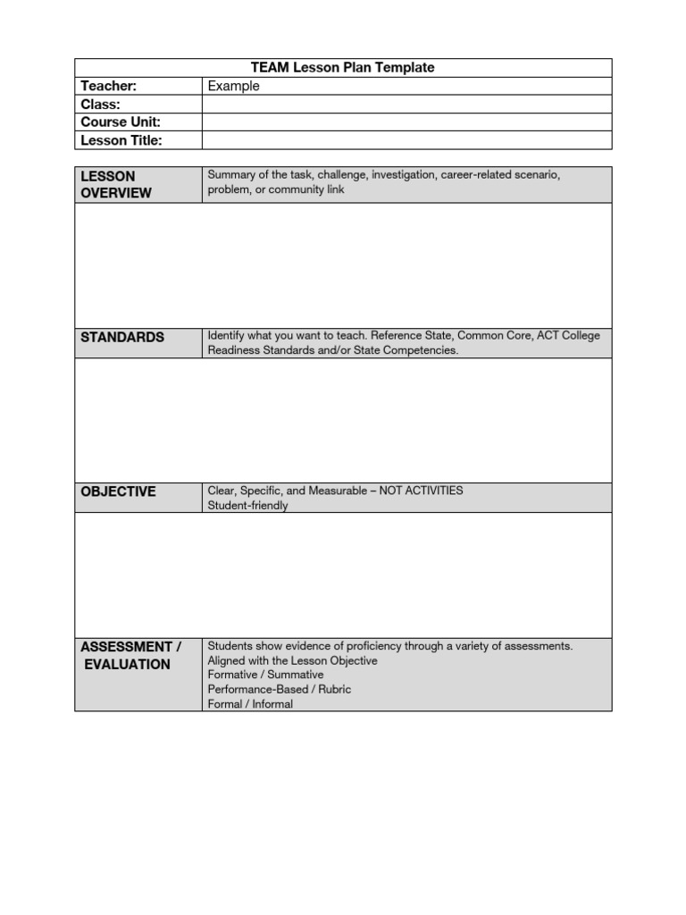 TEAM Lesson Plan Template Teacher: Class: Course Unit: Lesson Title ...