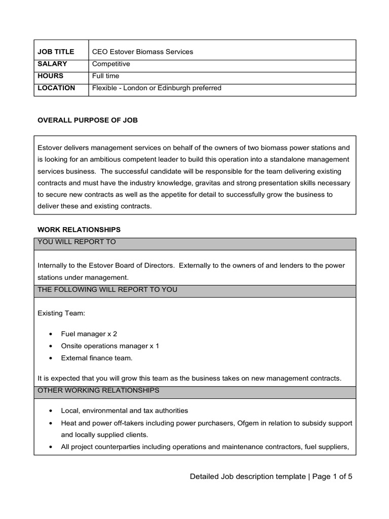 CEO Job Description | PDF | Insurance | Power Station