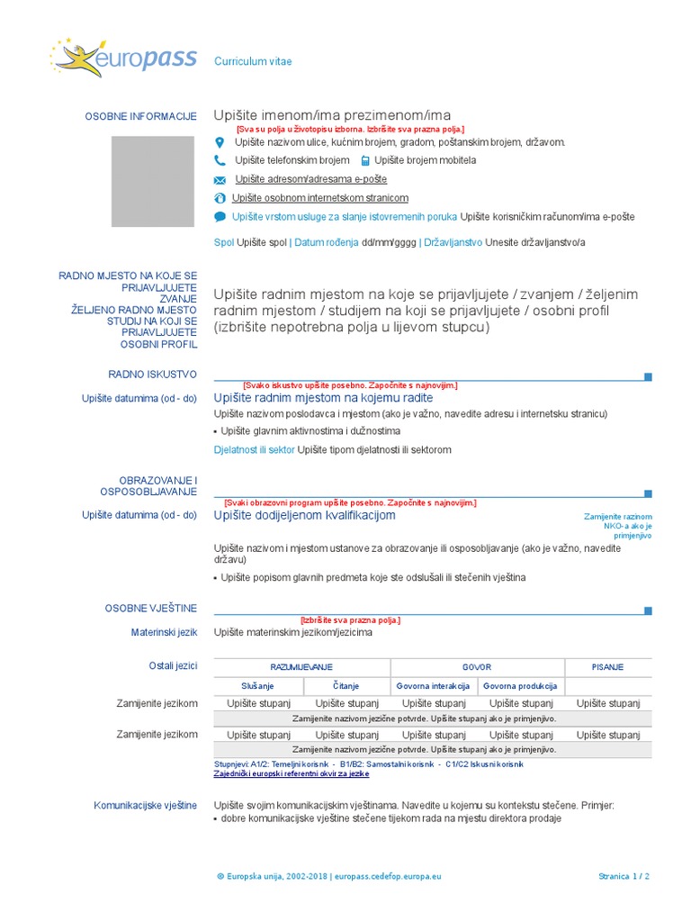 Europass CV Instructions HR | PDF