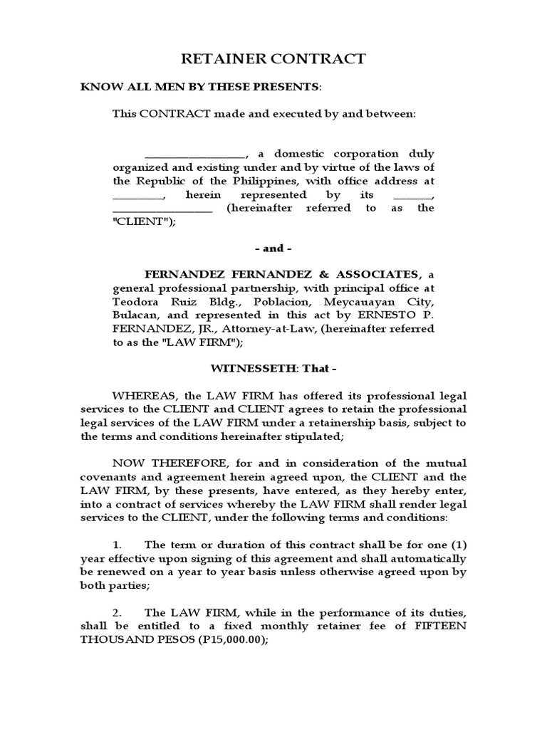 Sample Retainer Contract | PDF | Attorney's Fee | Lawyer