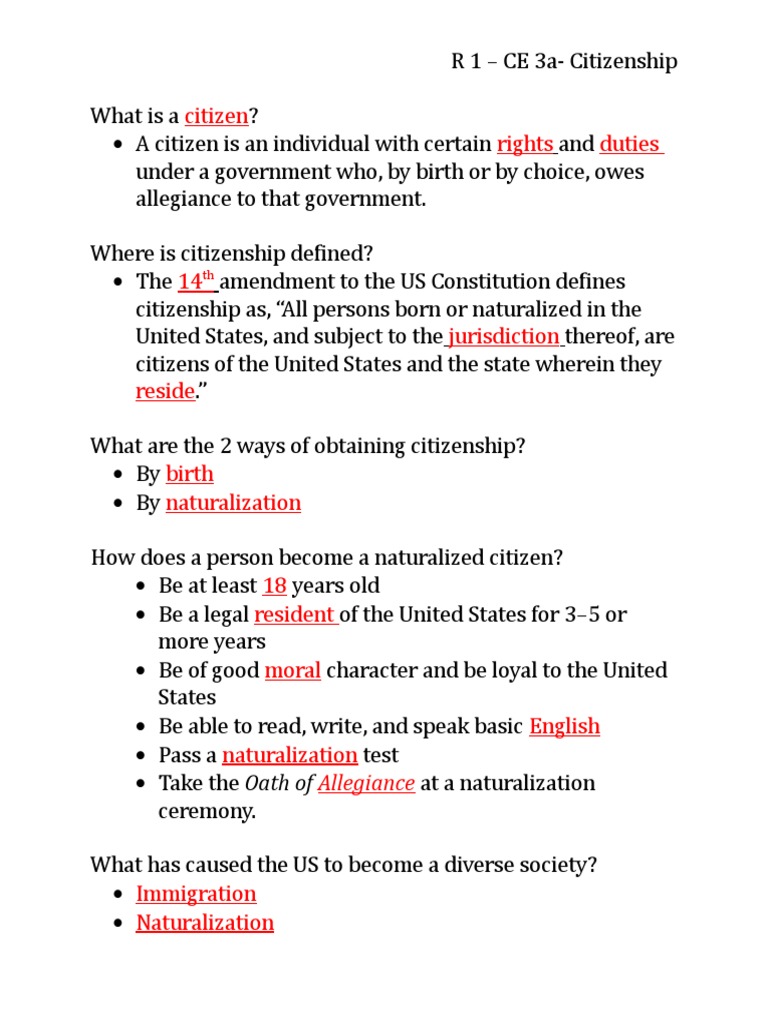 Unit 1 Notes | PDF | Naturalization | Fourteenth Amendment To The ...