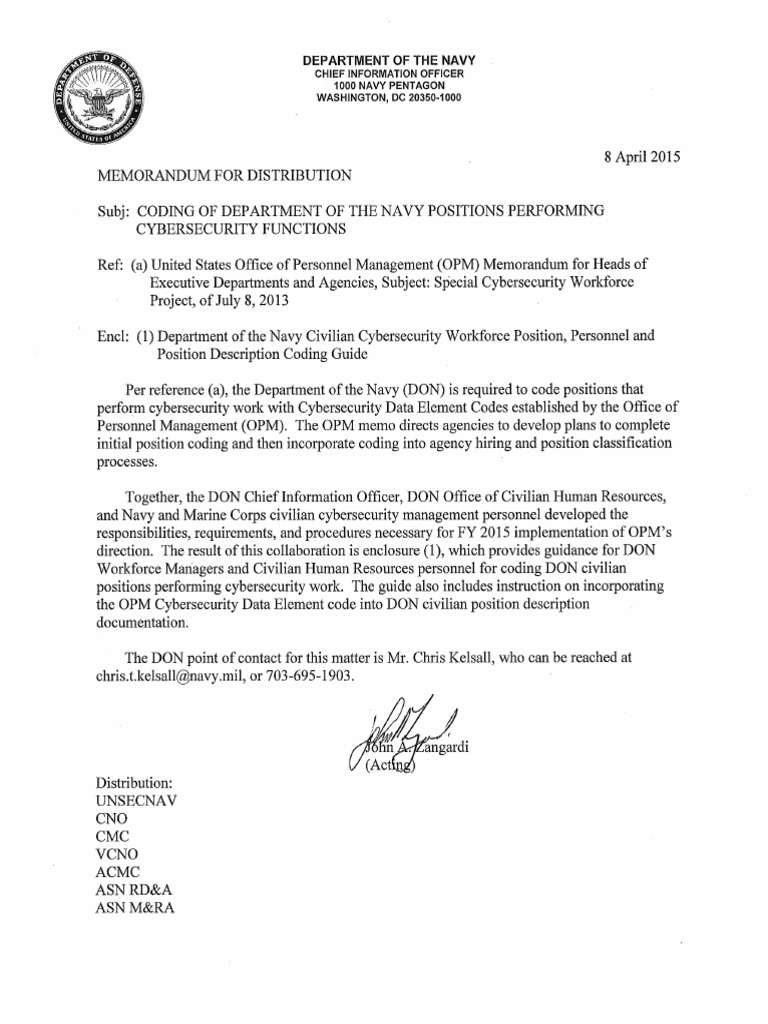 DON CIO Memo and Guide Coding of DON Positions Performing Cybersecurity ...