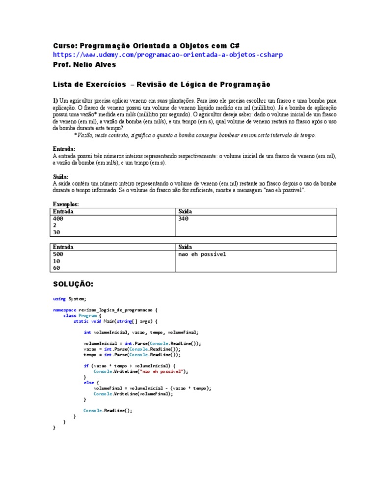 SOLUCAO Exercicios Logica de Programacao