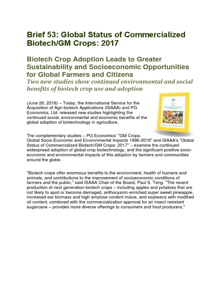 Global Status of Commercialized Biotech GM Crops | PDF | Genetically ...