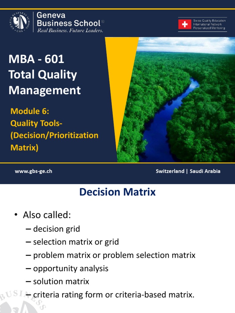 TQM - 601 Module 6 - Quality Tools - Decision-Prioritization Matrix ...