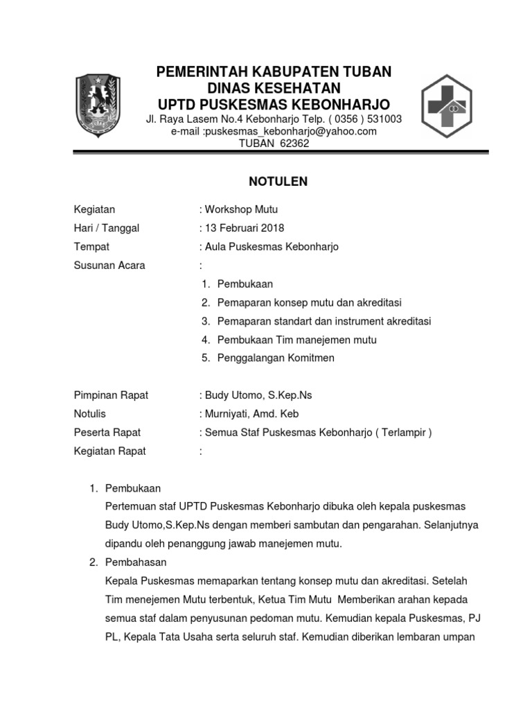 Notulen Workshop Mutu | PDF