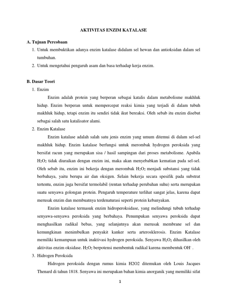 Praktikum 1 Aktivitas Enzim Katalase | PDF