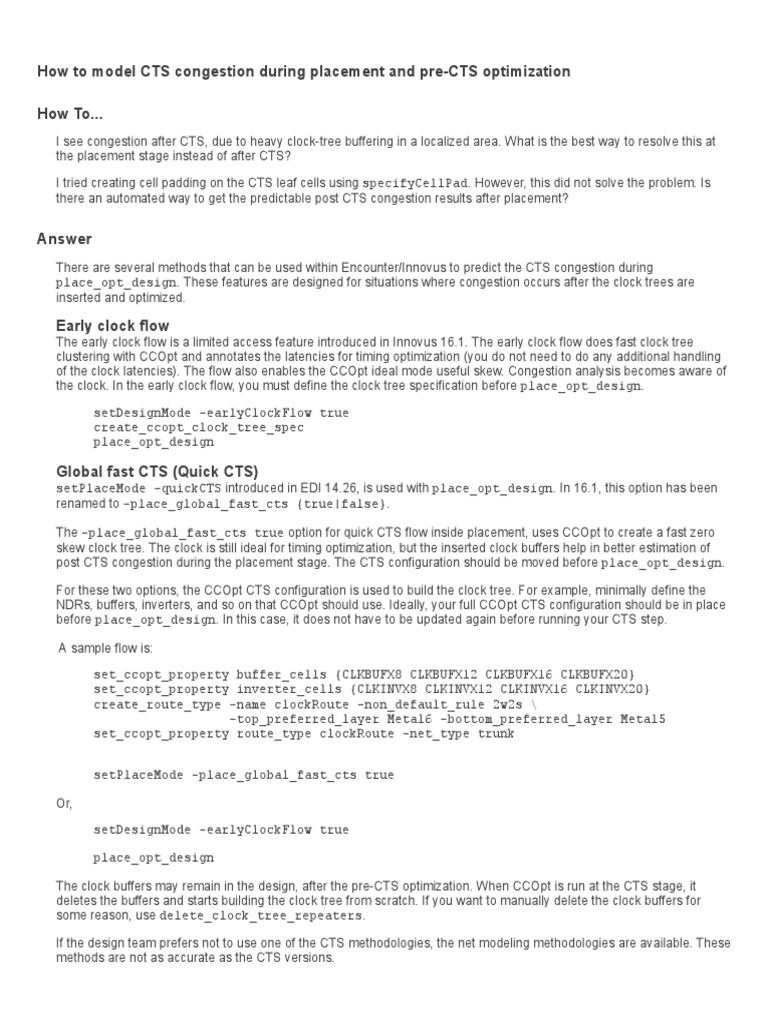 How To Model CTS Congestion During Placement and pre-CTS Optimization ...
