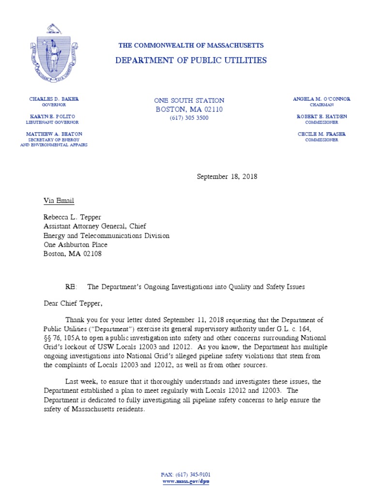 Mass DPU Rejects AGO Healey National Grid Investigation | PDF | Safety ...