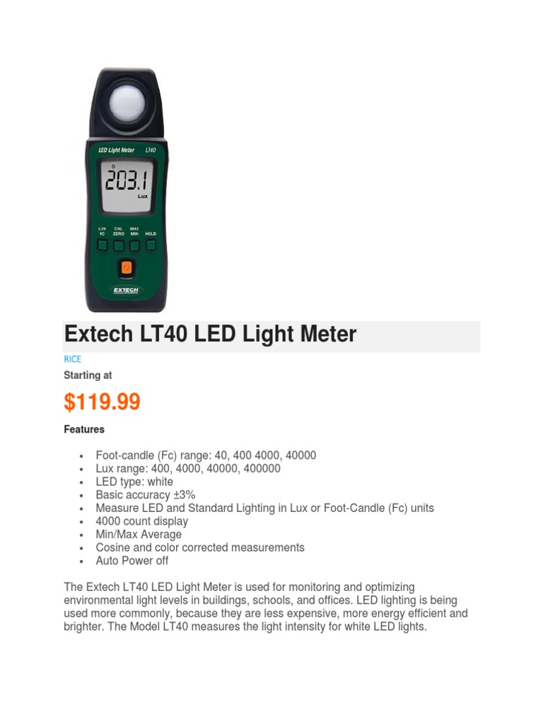 Extech LT40 LED Light Meter: Starting at | PDF | Metro Manila ...